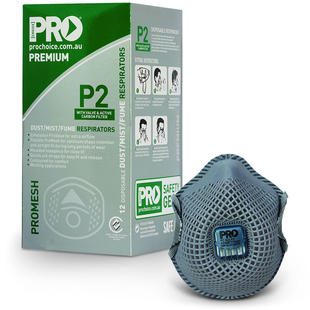 PRO CHOICE MESH DUST MASK P2 WITH VALVE & CARBON FILTER BOX OF 12 (PC8 ...