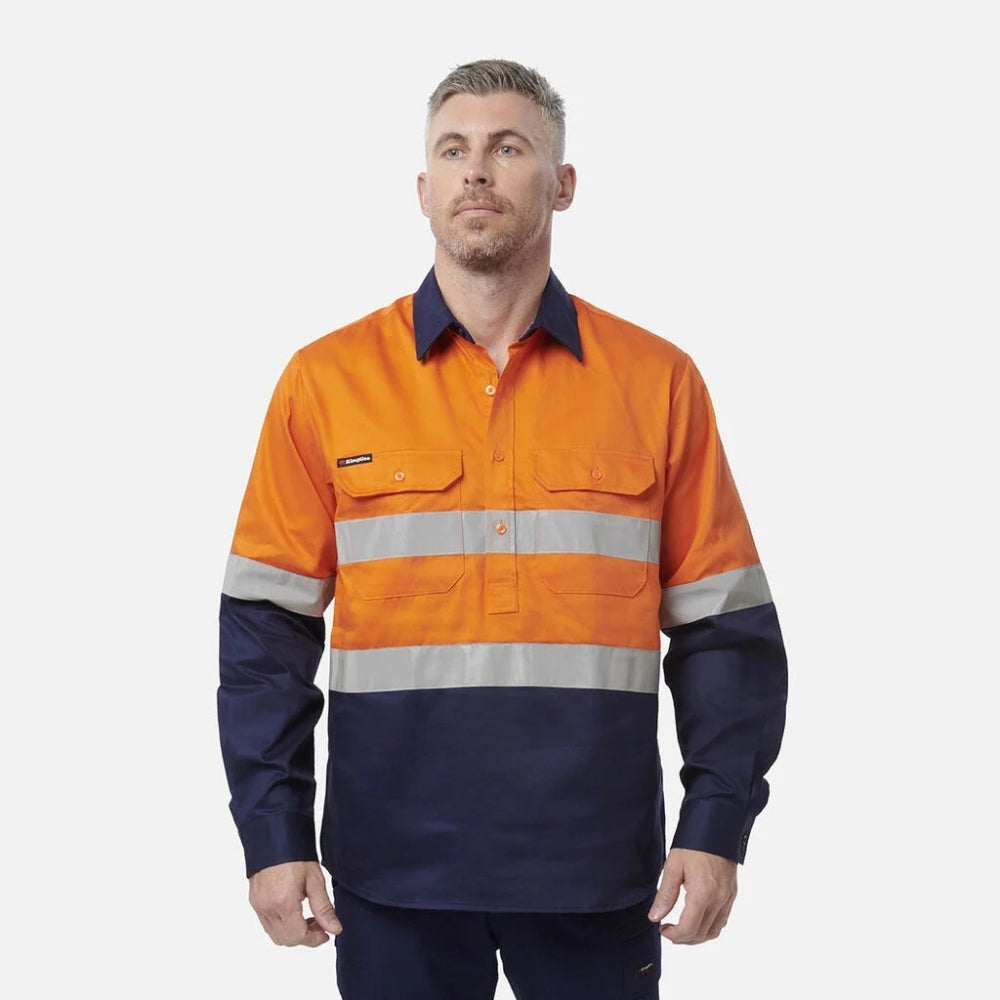 KingGee Men's Originals Hi-Vis 2-Tone Taped Closed Front Long Sleeve W ...