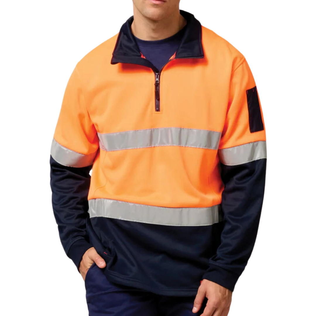 Hard Yakka Men's Hi-Vis 1/4 Zip Brushed Fleece Taped Work Jumper Y1927 ...