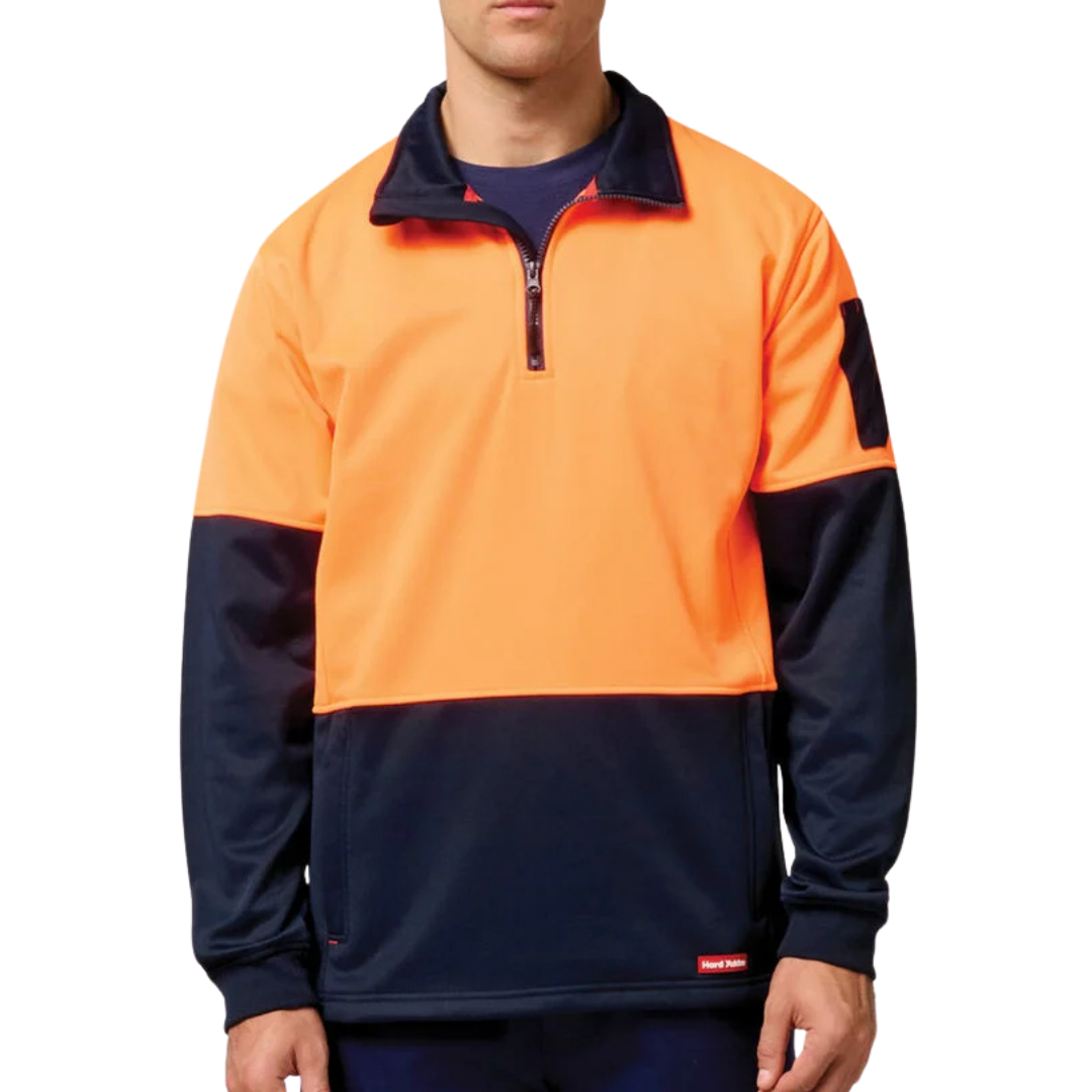 Hard Yakka Men's Hi-Vis 1/4 Zip Brushed Fleece Work Jumper Y19330 ...